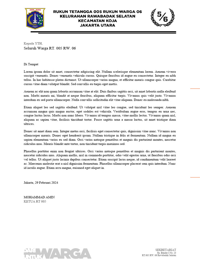 KOP SURAT RT 005 | PDF