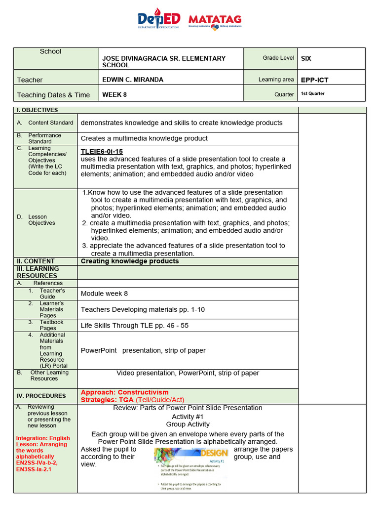 Tle 6 Cot - 1 Ict Edwin Miranda | PDF | Multimedia | Learning