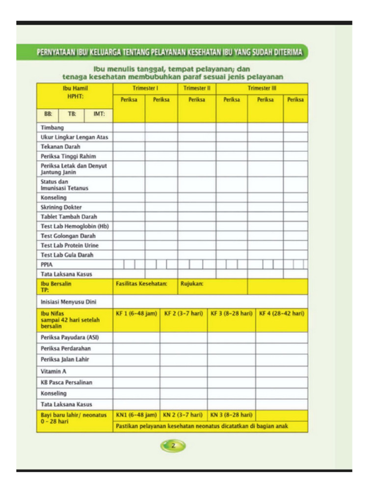 Lembar Dokumentasi Dari Buku KIA Bumil NEW | PDF