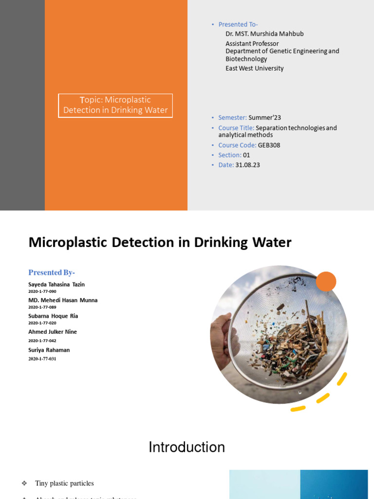 Microplastic Detection Presentation Group | PDF | Raman Spectroscopy | Infrared Spectroscopy