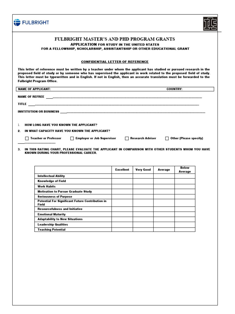 Fulbright Reference Letter Guide | PDF | Doctor Of Philosophy | Social ...