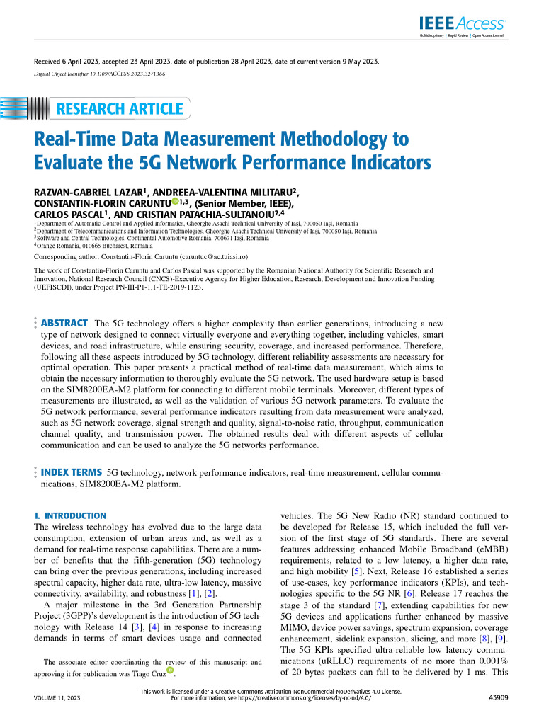 Real-Time Data Measurement Methodology To Evaluate The 5G Network Performance Indicators | PDF ...