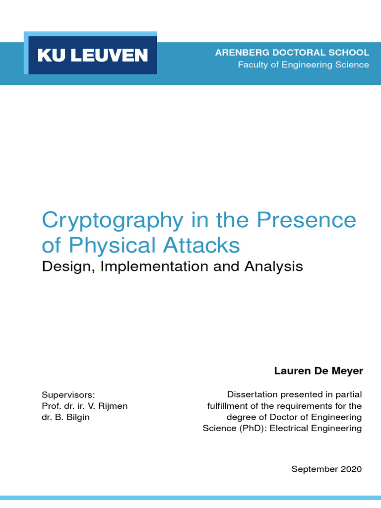 Cryptography in The Presence of Physical Attacks Thesis-384 PHD 2020 KU Leuven Lauren de Meyer ...