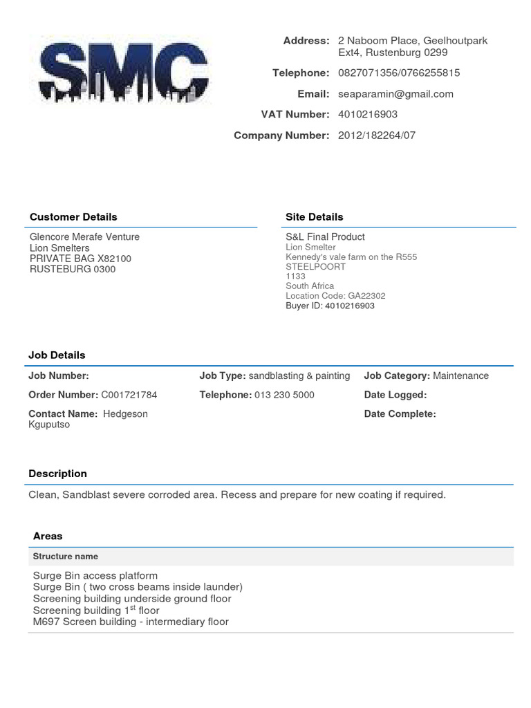 Free Job Sheet Template 1 | PDF