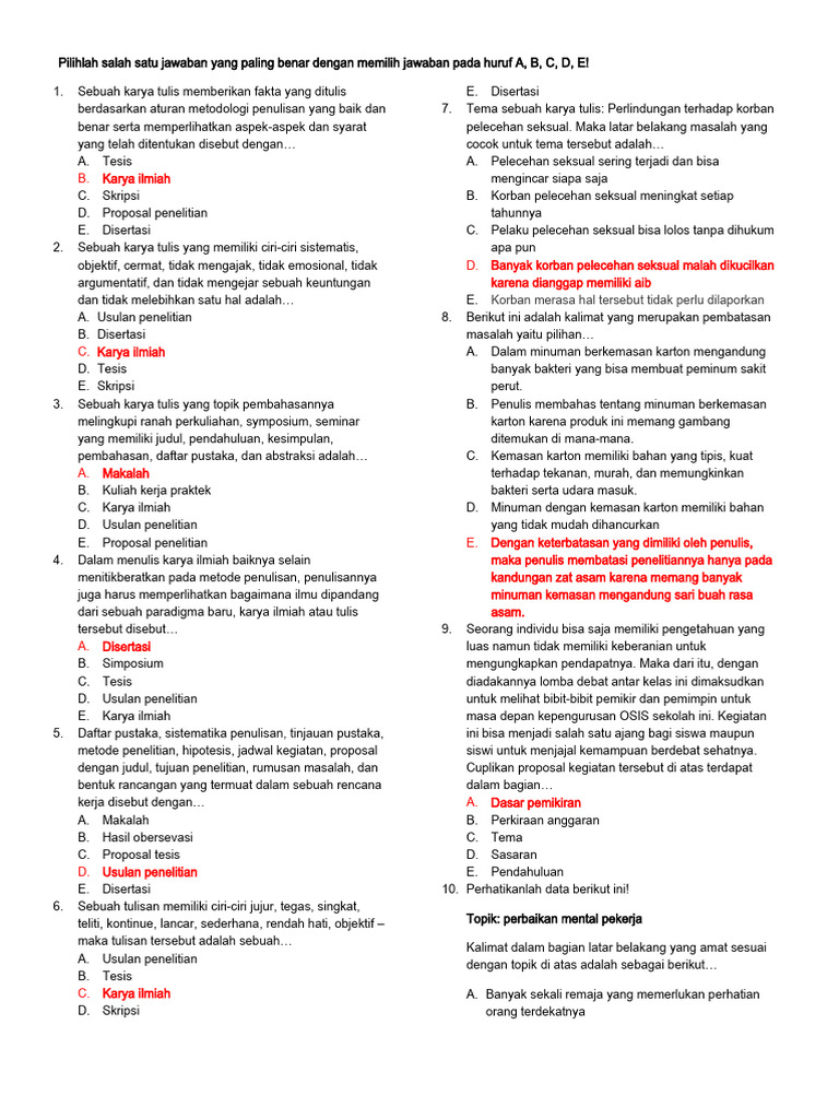 LATIHAN SOAL BIND Kelas XI | PDF