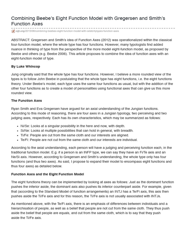 Combining Beebe's Eight Function Model With Gregersen and Smith's Function Axes - Open Journal ...