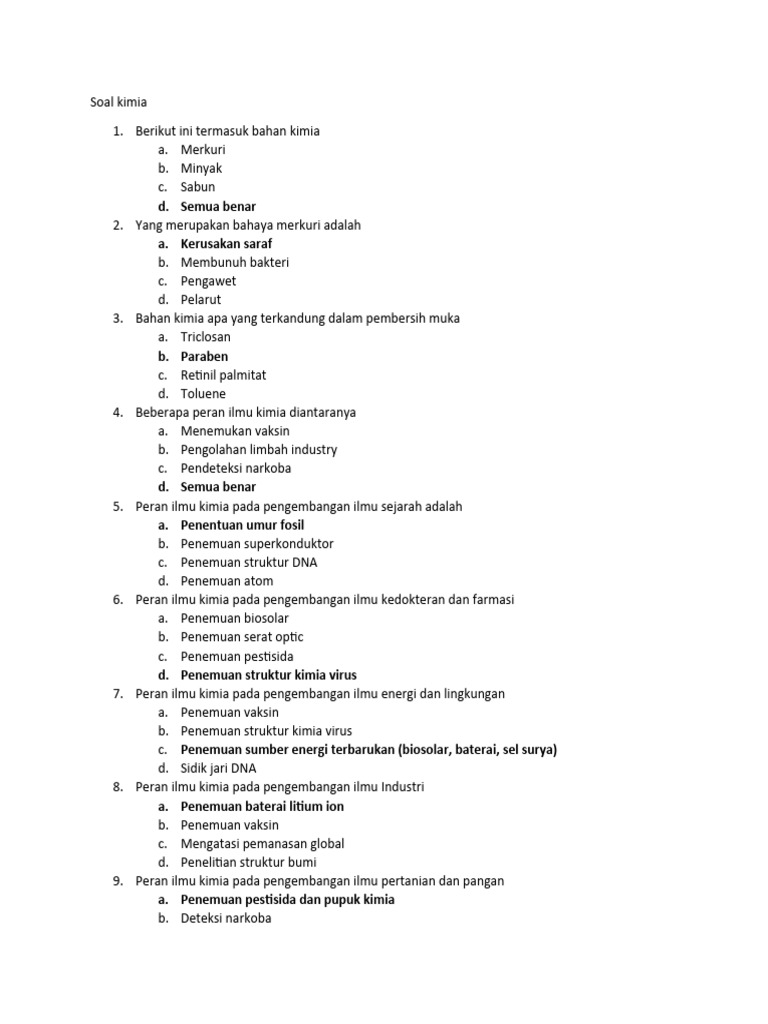 Soal Kimia PAS AIBS Megamendung | PDF | Sains & Matematika