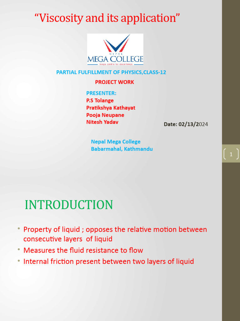 viscosity ppt | PDF | Viscosity | Fluid Mechanics