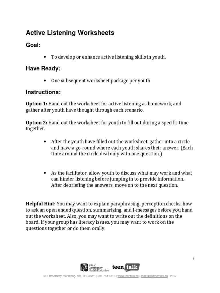 Active-Listening-Worksheets-16 | PDF | Question