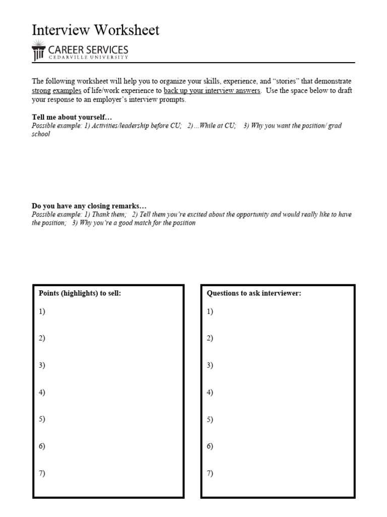 Interview Worksheets | PDF | Experience | Cognitive Science