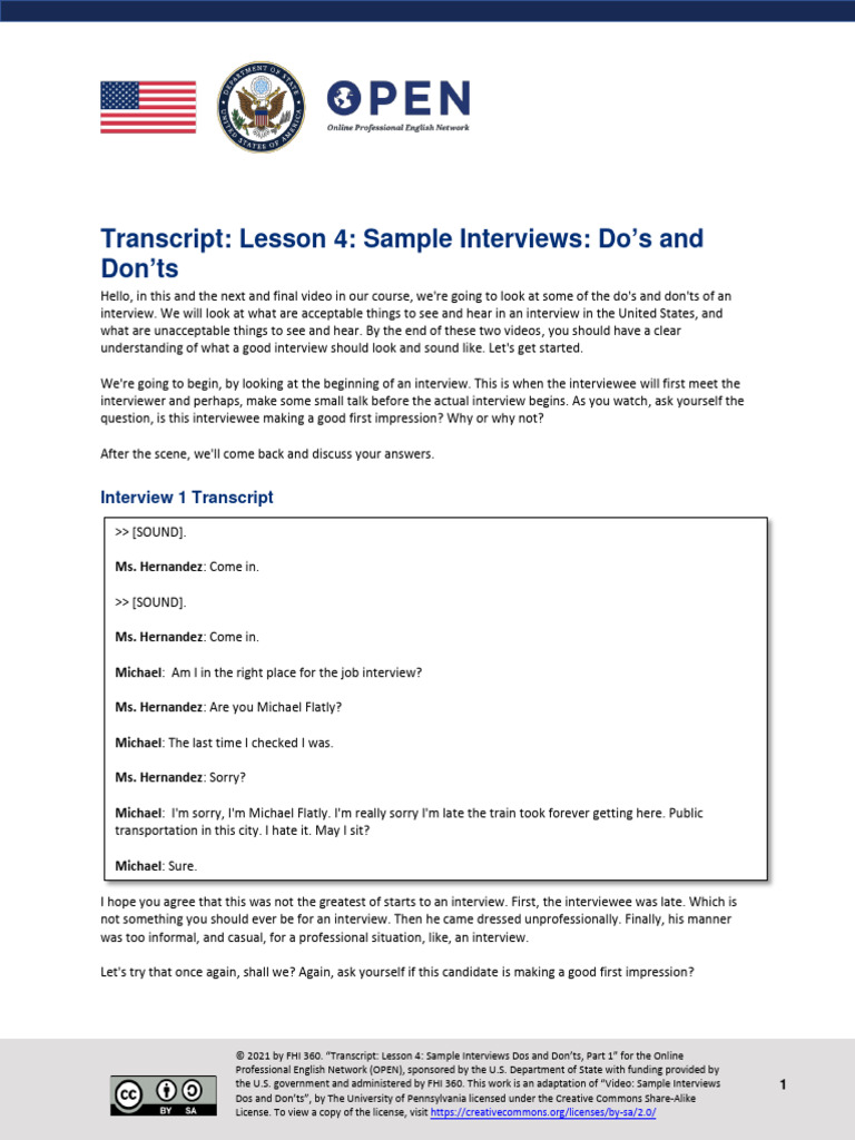 Transcript Lesson 4 Sample Video Dos and Donts 1 | Download Free PDF ...