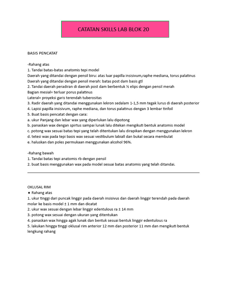 Catatan Skills Lab Blok 20 | PDF