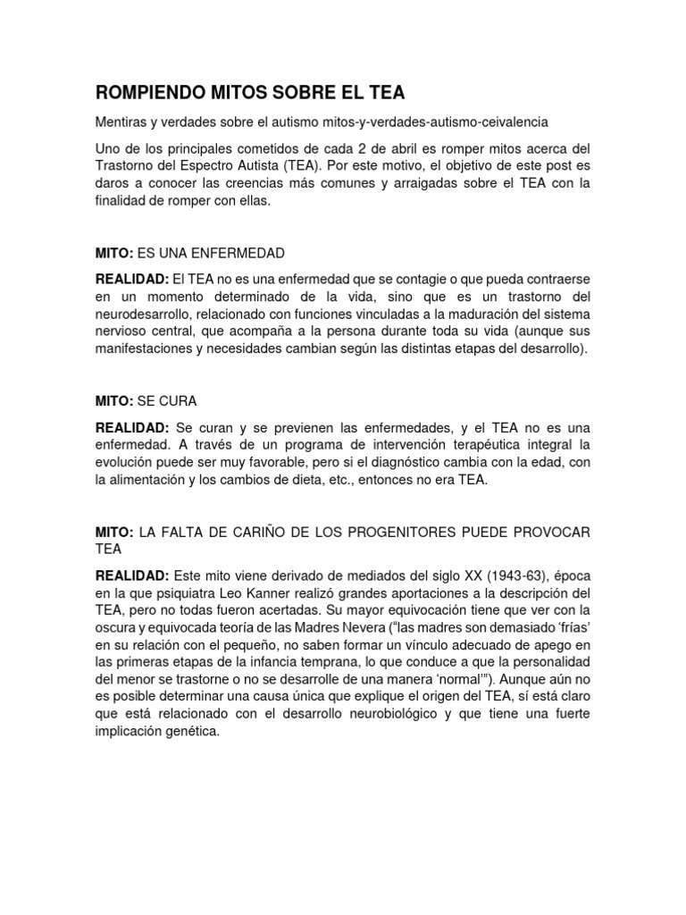 Mitos y Ralidades TEA | PDF | Espectro autista | Discapacidad intelectual