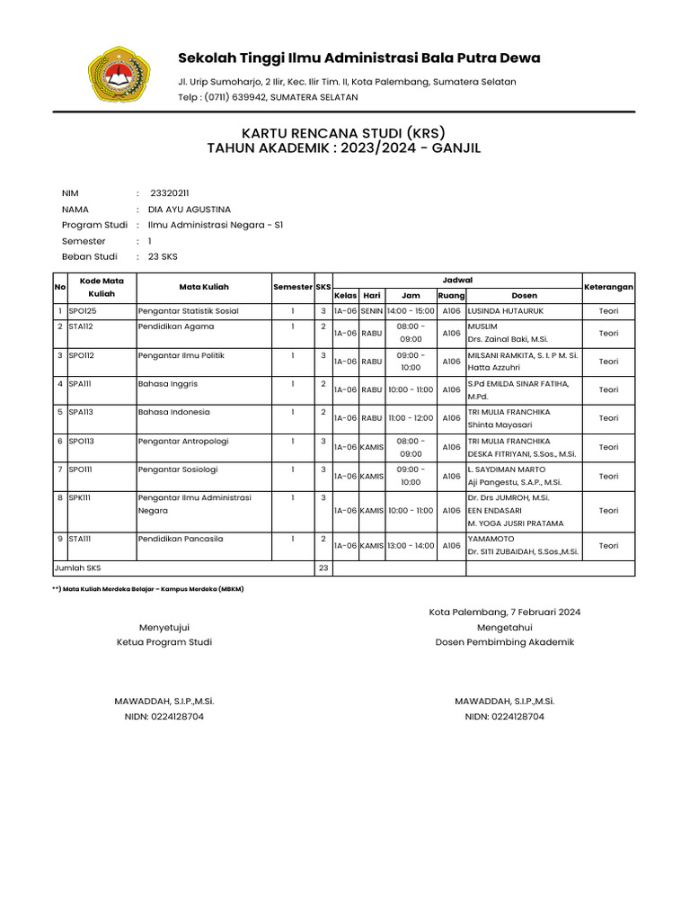 Sisfo Akademik Sekolah Tinggi Ilmu Administrasi Bala Putra Dewa | PDF