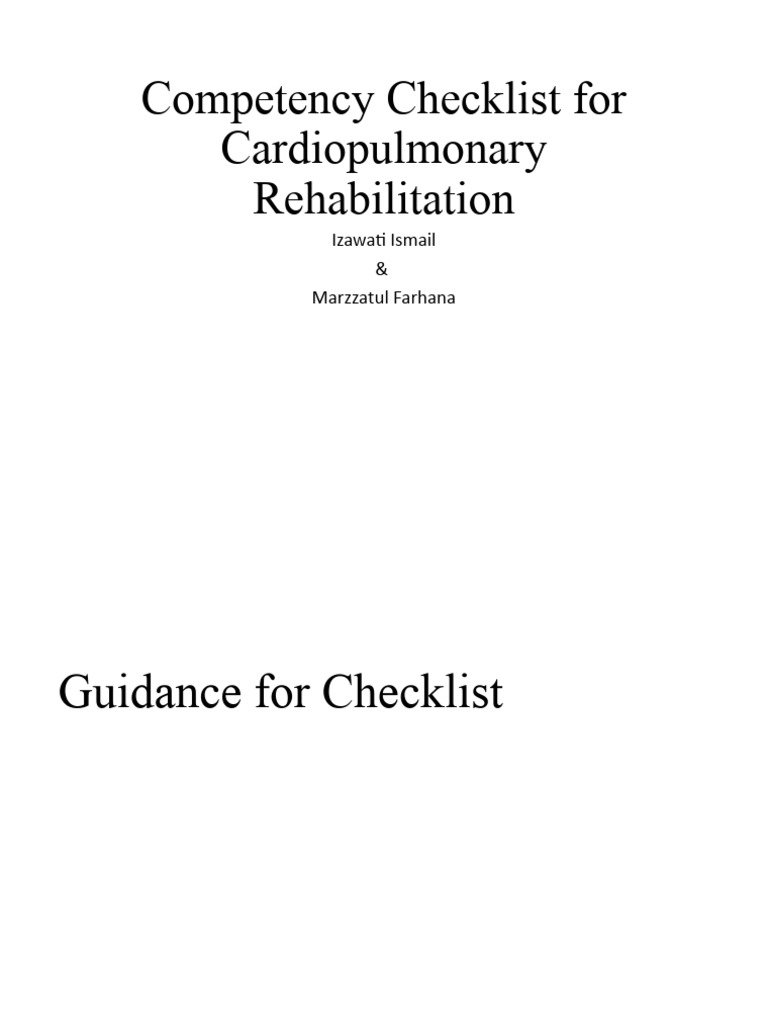 Competency Checklist for Cardiopulmonary Rehabilitation PP | PDF ...