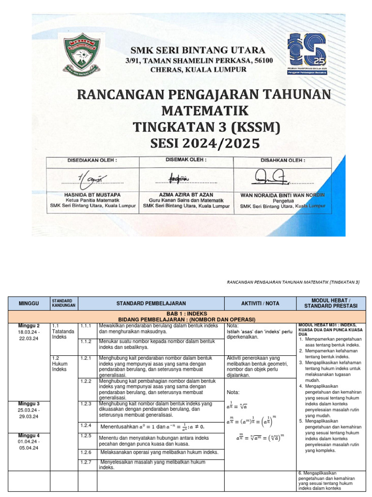 RPT Math Ting 3 2024 | PDF