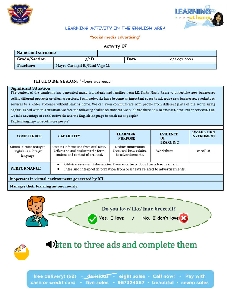 Act. Aprendizaje #07 ,,,,3º Año | PDF | Information | Advertising
