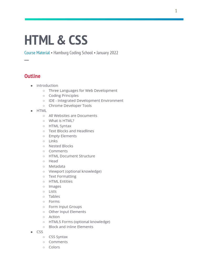 Handout HTML Css Hamburg Coding School 2022 | PDF | Hyperlink | Html