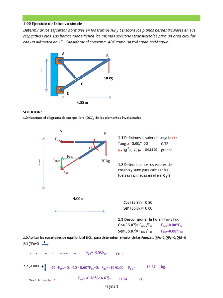 Problema ilustrativo ejercicio esfuerzo simple Resistencia II | PDF | Geometría del plano ...