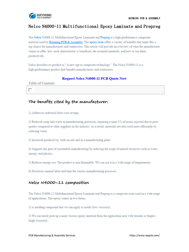 Nelco N4000-11 Multifunctional Epoxy Laminate and Prepreg | PDF | Epoxy ...