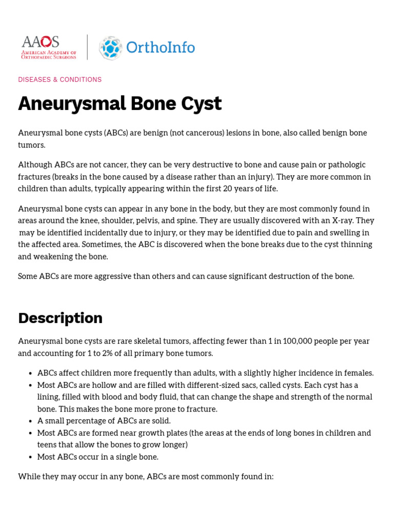 Aneurysmal Bone Cyst - OrthoInfo - AAOS | PDF | Biopsy | Radiation Therapy
