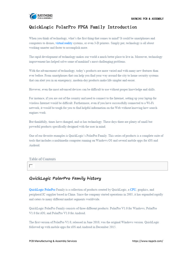 QuickLogic PolarPro FPGA Family Introduction | PDF | Ios | Random Access Memory