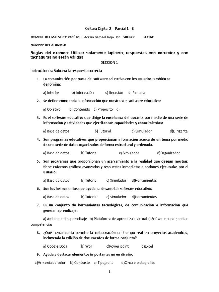 Examen Cultura Digital 2 - Parcial 1 | PDF | Software | Multimedia