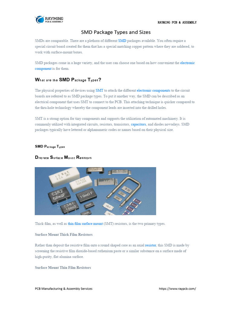 SMD Package Types and Sizes | PDF | Printed Circuit Board | Computer ...