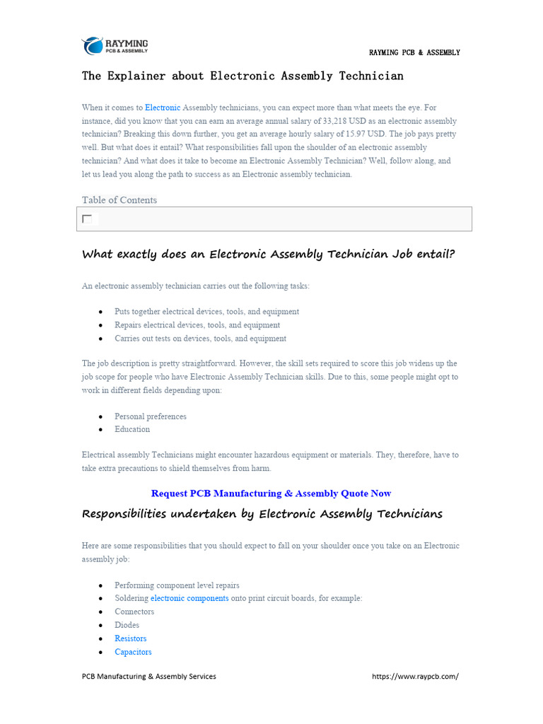 Electronic Assembly Technician Overview | PDF | Printed Circuit Board ...