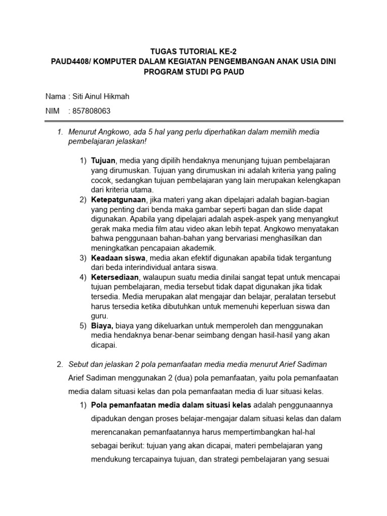 Tugas Tutorial Ke-2 - Paud4408 - Siti Ainul Hikmah | PDF | Sains ...