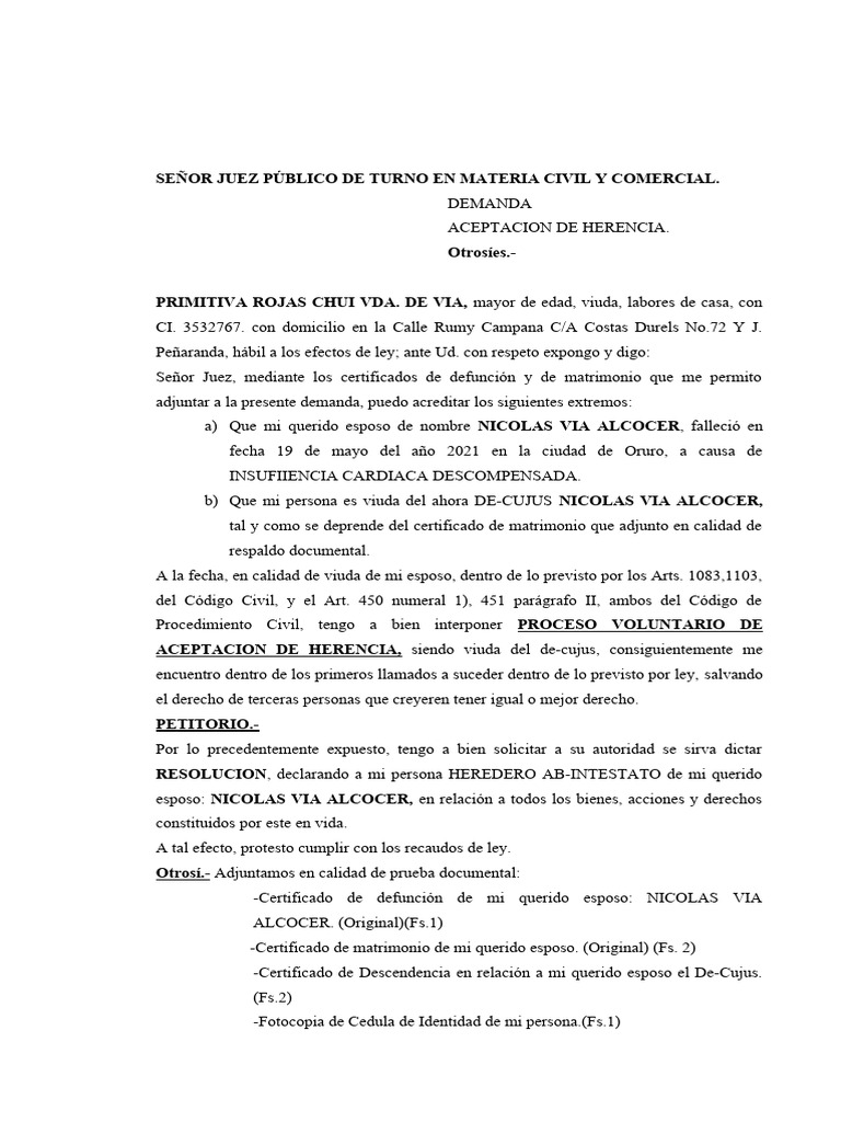 Aceptacion de Herencia Primitiva Rojas | PDF | Ley común