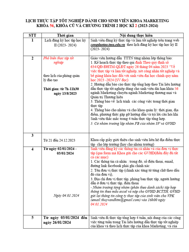 2. Lịch trình TTTN của Khoa T12.2023 | PDF