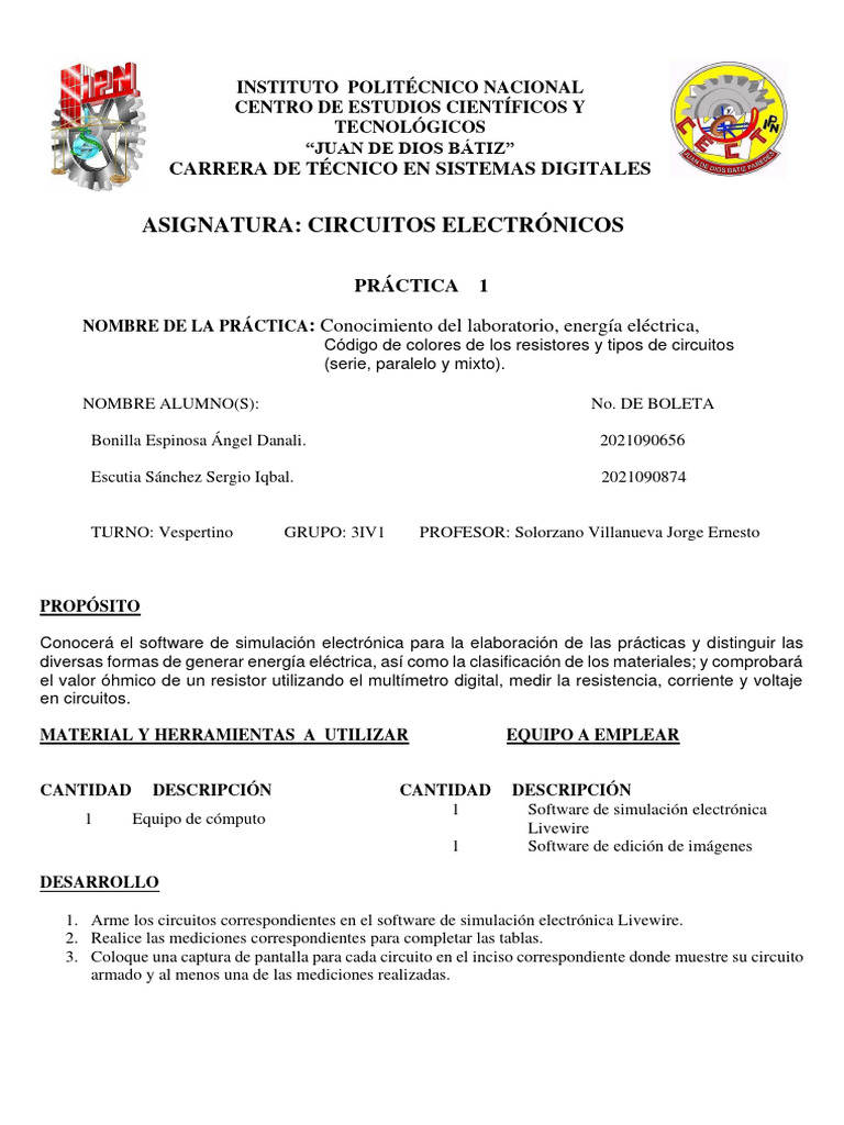 Práctica: Circuitos y Resistores | PDF | Corriente eléctrica | Red eléctrica