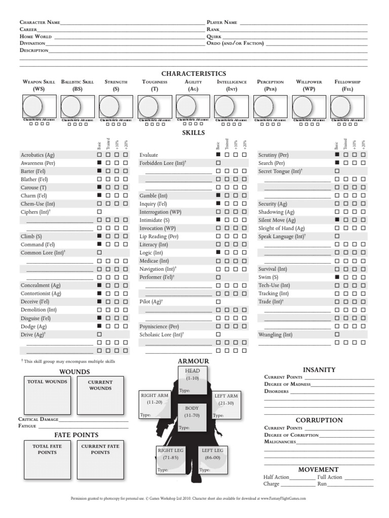 Dark Heresy Character Sheet 5 Page Printer Friendly | PDF | Leisure