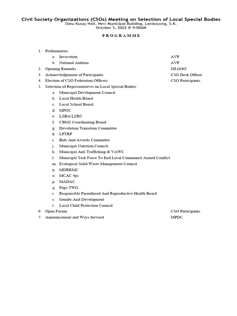 CSO Selection Programme | PDF