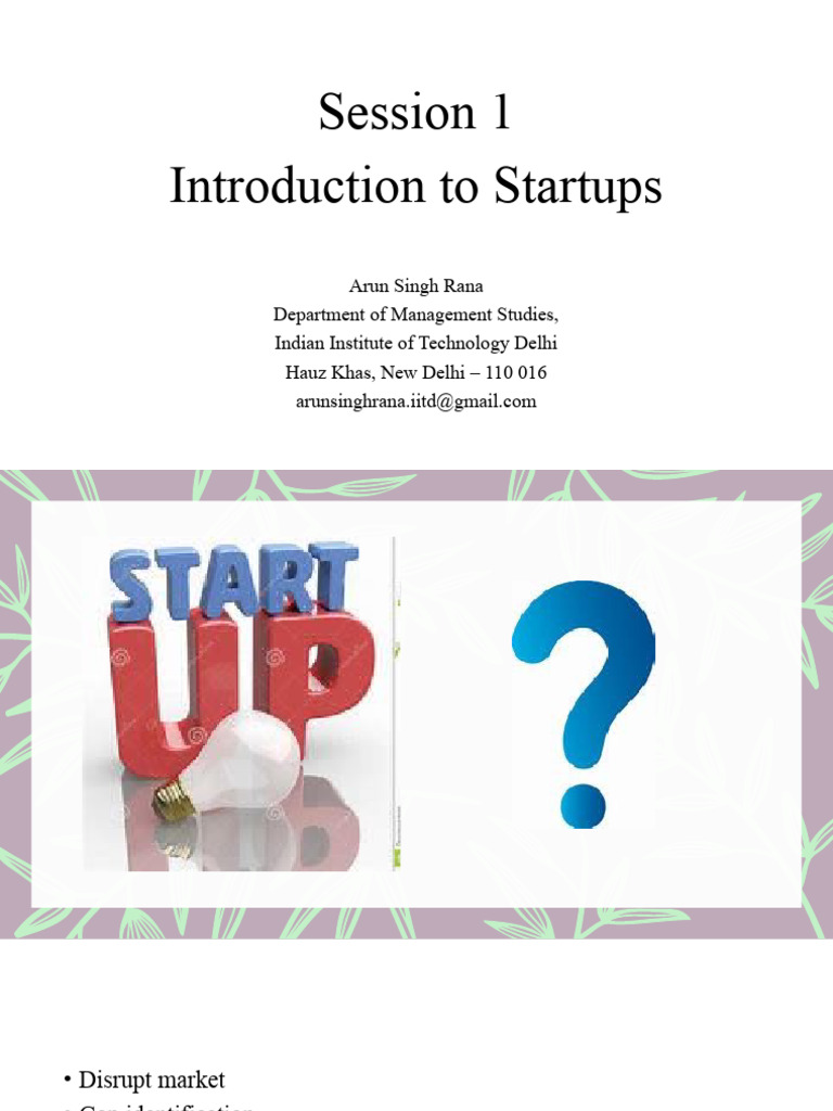 Introduction to Startups | PDF | Startup Company | Small Business & Entrepreneurs