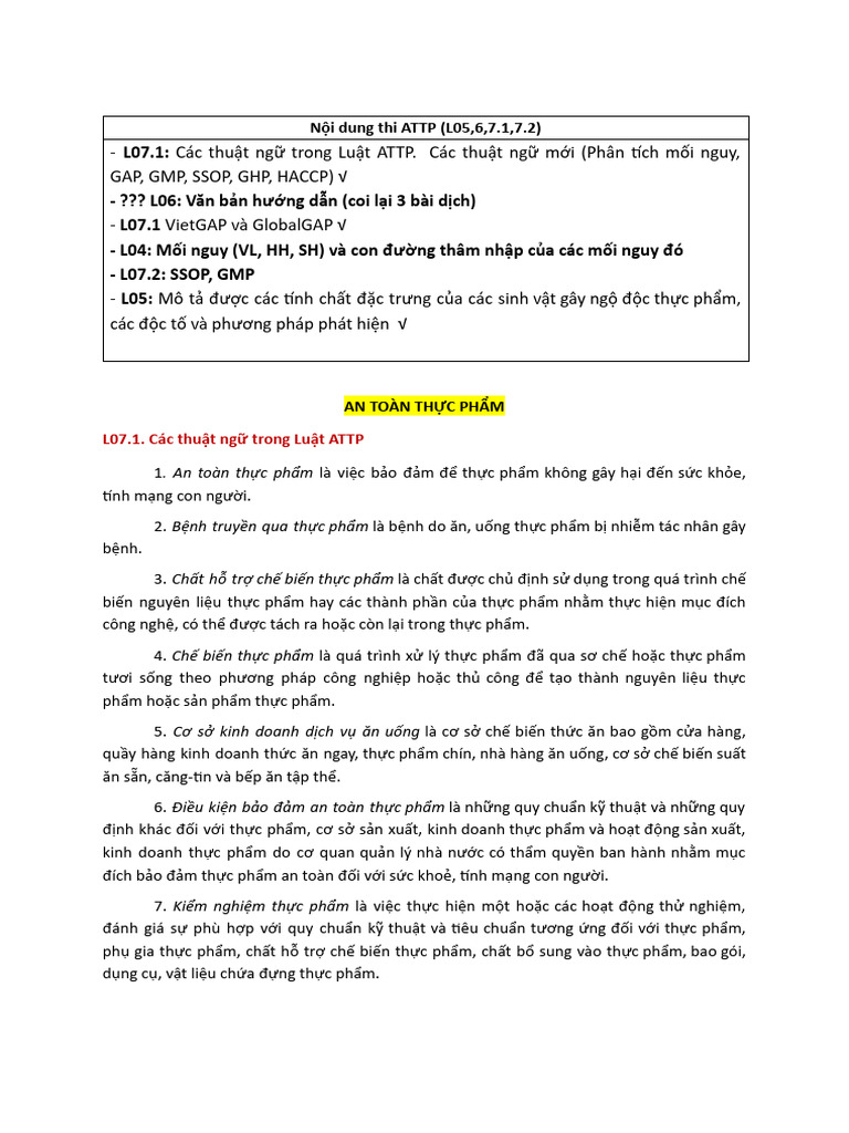 ÔN THI CK ATTP ATSH.docx Google Tài liệu | PDF