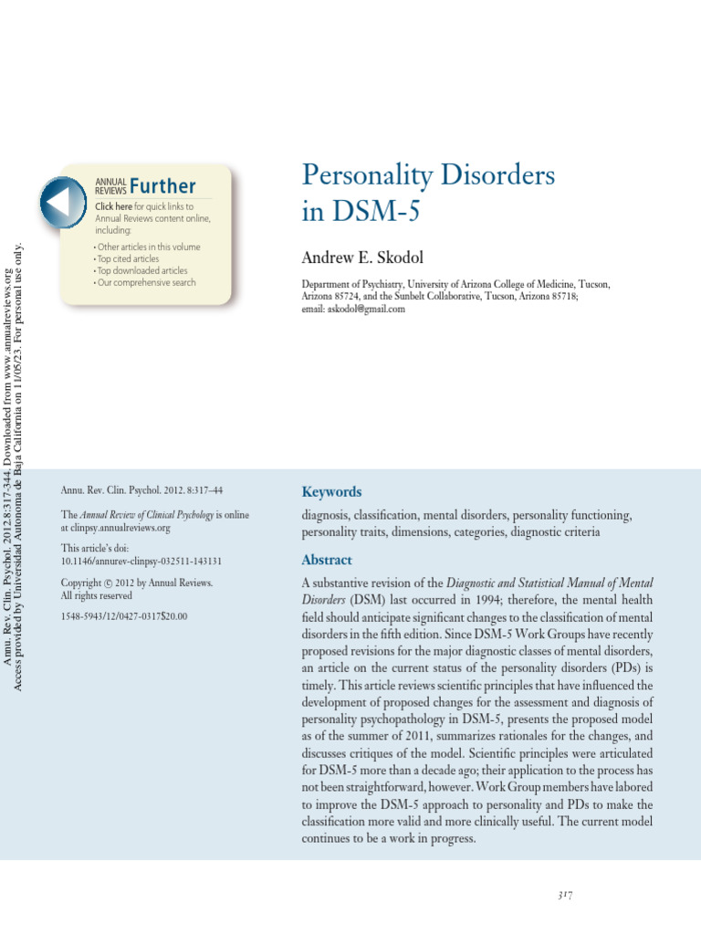 Skodol 2012 Personality Disorders in DSM 5 | PDF | Diagnostic And ...