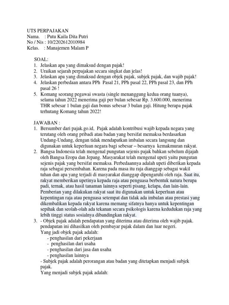 UTS Perpajakan | PDF | Bisnis | Pengelolaan Keuangan & Uang