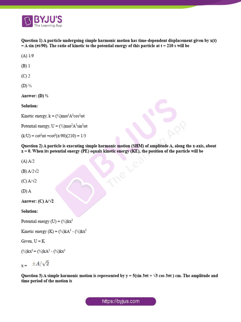 Simple Harmonic Motion JEE Advanced Previous Year Questions With ...
