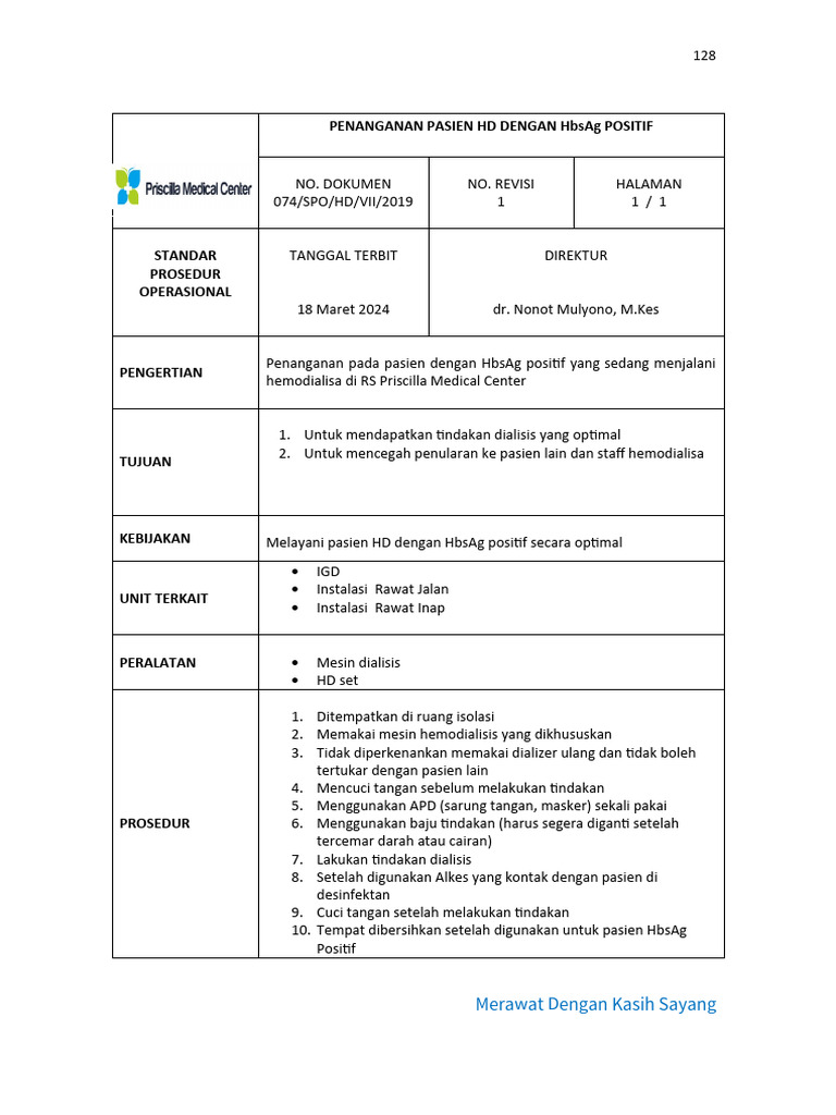 074 Spo Penanganan Pasien HD Dengan Hbsag Positif | PDF