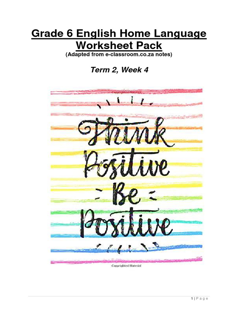 Grade 6 English HL T2 W4 Work Pack | PDF | Verb | Adjective
