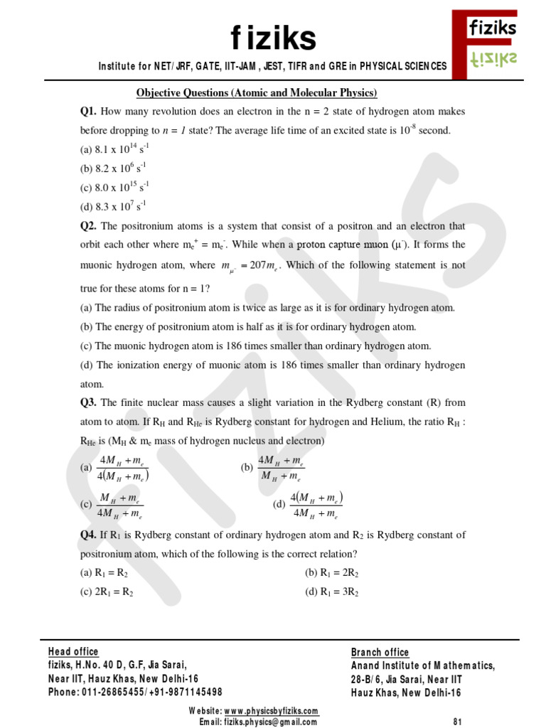 7.question & Solution | PDF | Atoms | Electron