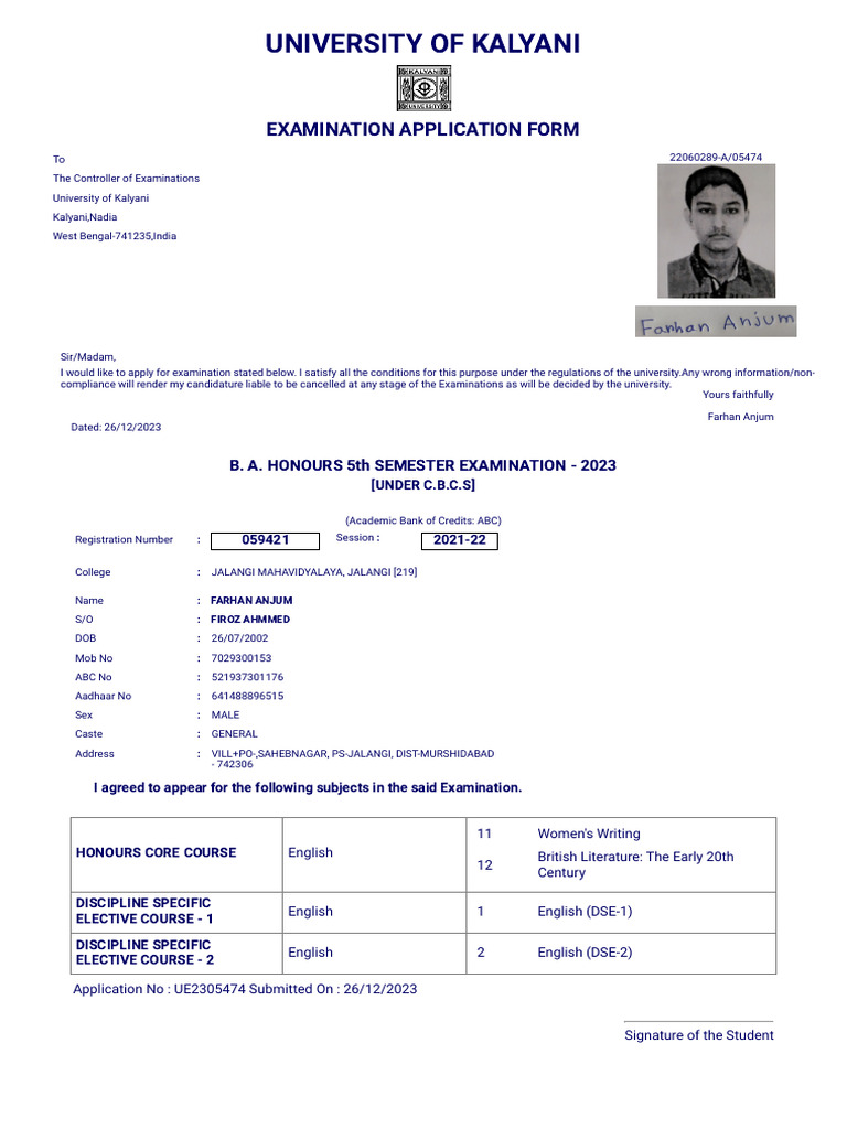 5TH Sem Exam. Form Fill Up 2023 | PDF