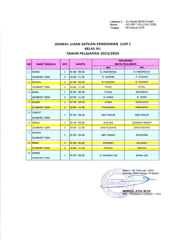 Jadwal Usp Bks 2023 2024 | PDF