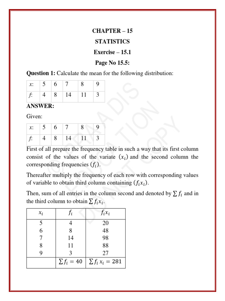 Statistics Exercises for Students | PDF | Mean | Multiplication