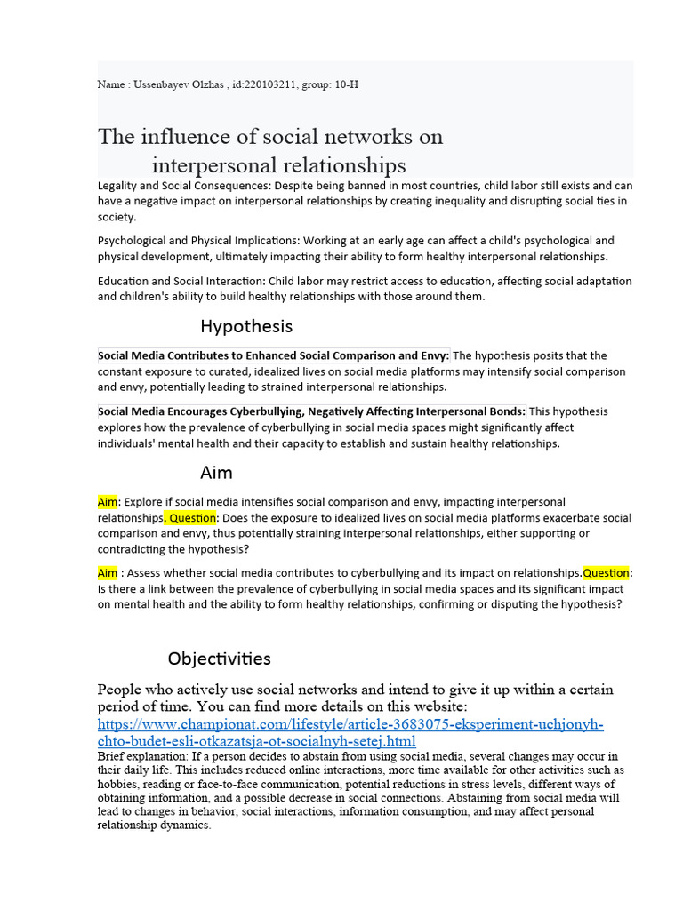 The Influence of Social Networks On Interpersonal Relationships | PDF ...