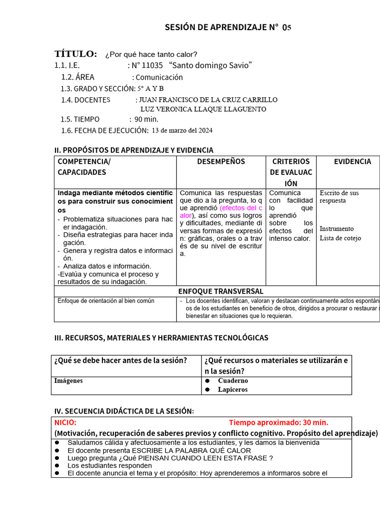SESIÓN DE APRENDIZAJE N° 05 cyt | PDF | Cambio climático | Cuestiones ambientales mundiales