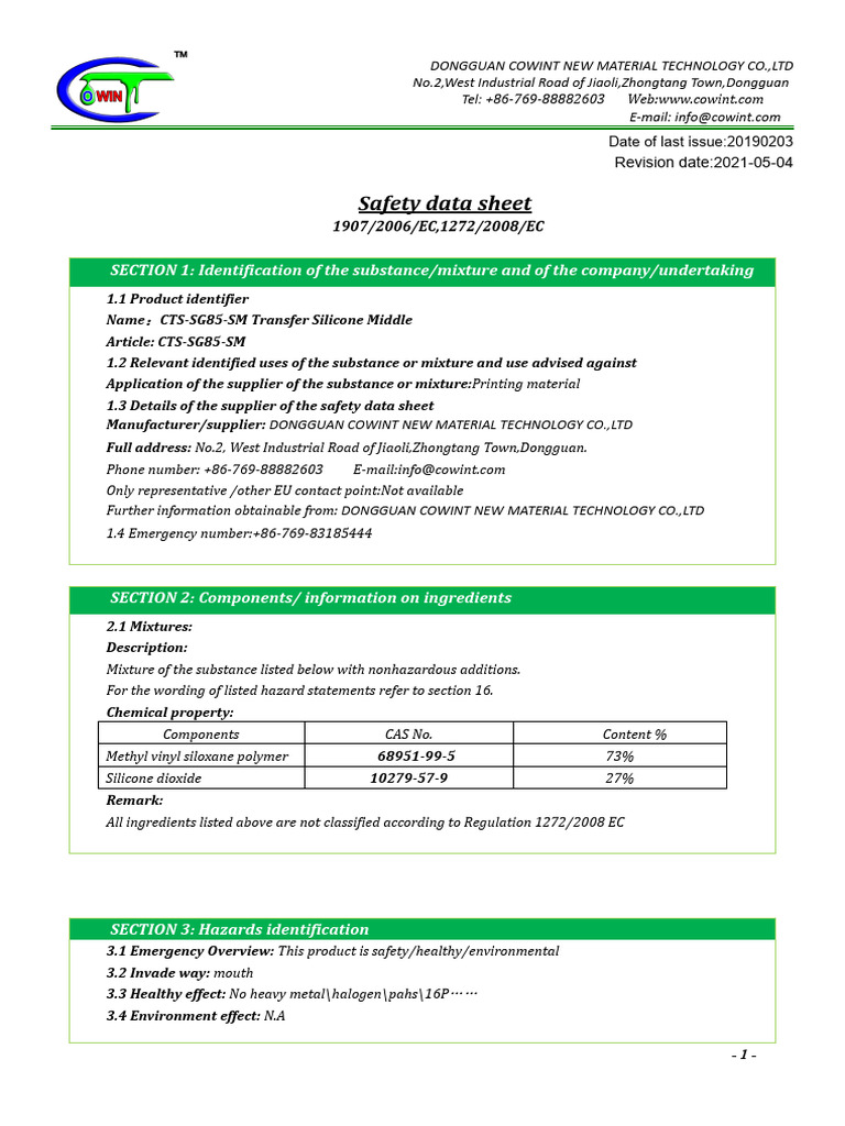 CTS-SG85-SM Transfer Silicone Middle MSD... | PDF