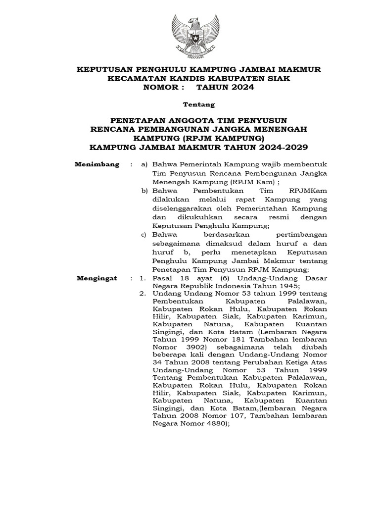 Tim Penyusun RPJM Kampung Jambai Makmur | PDF